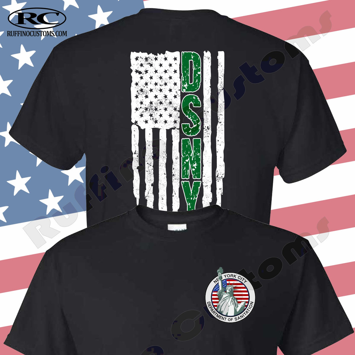 DSNY NYC Sanitation Distressed American Flag T Shirt – Ruffino Customs ...